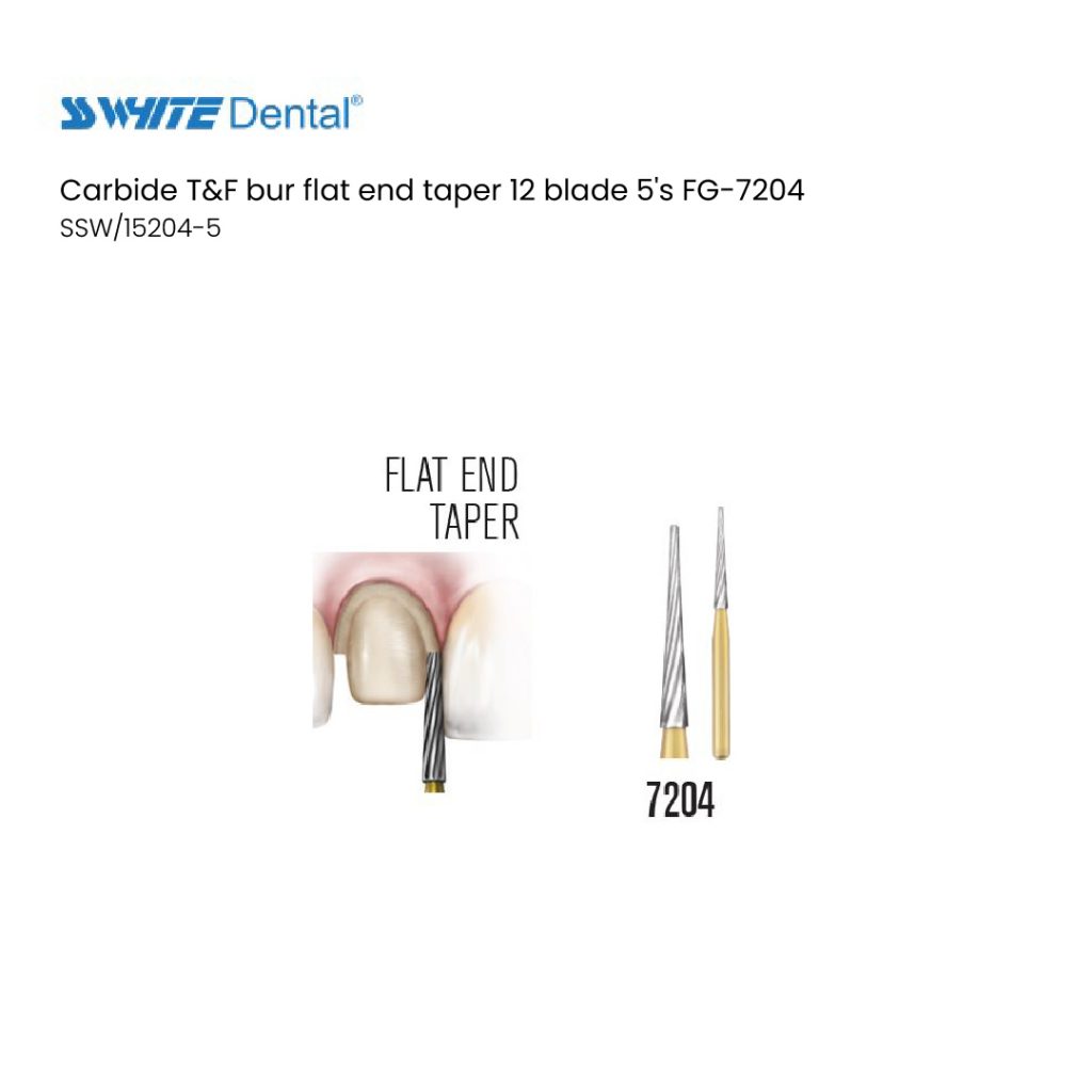 Carbide T&F bur flat end taper 12 blade 5's FG-7204 - SA Dental