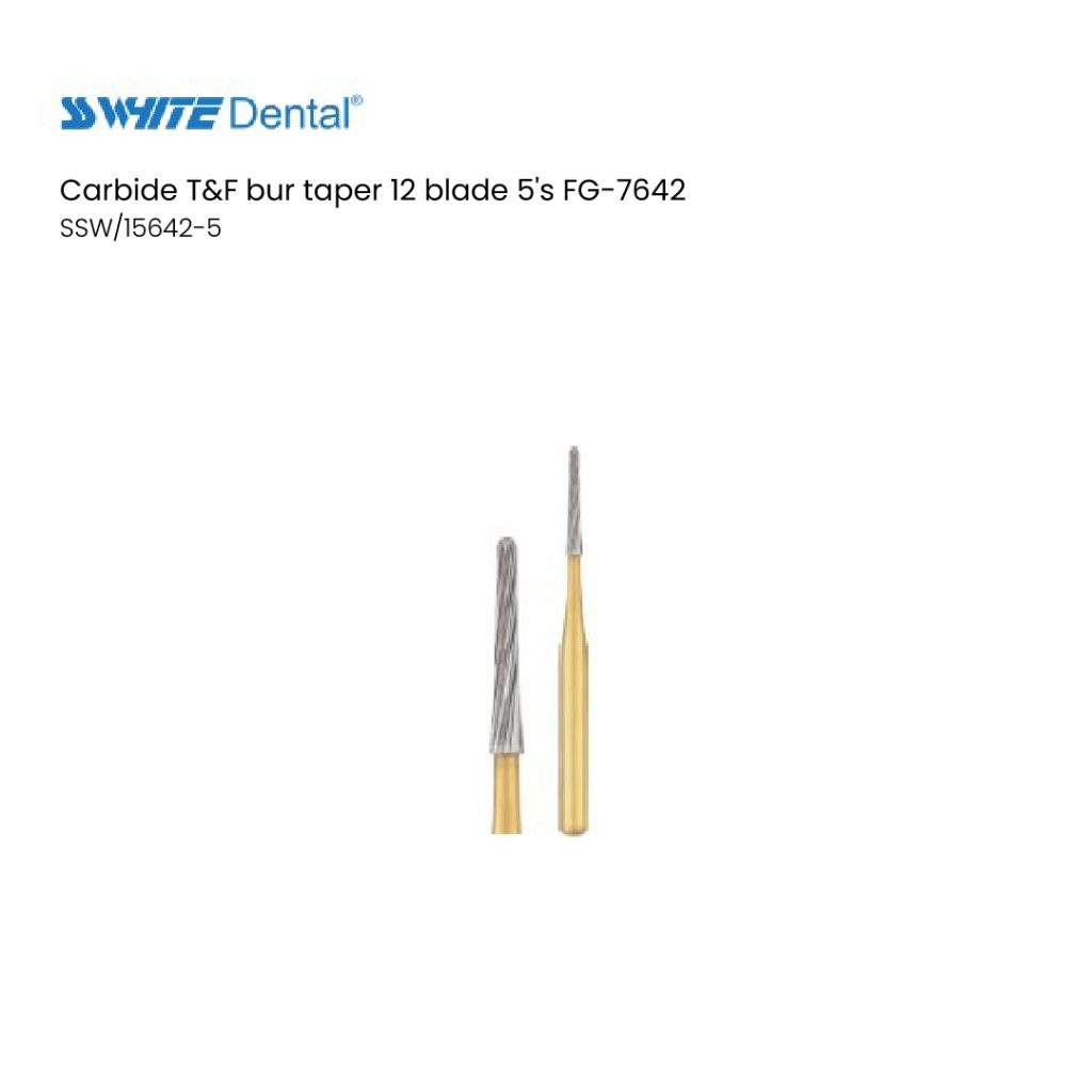 Carbide T&F bur taper 12 blade 5's FG-7642 - SA Dental
