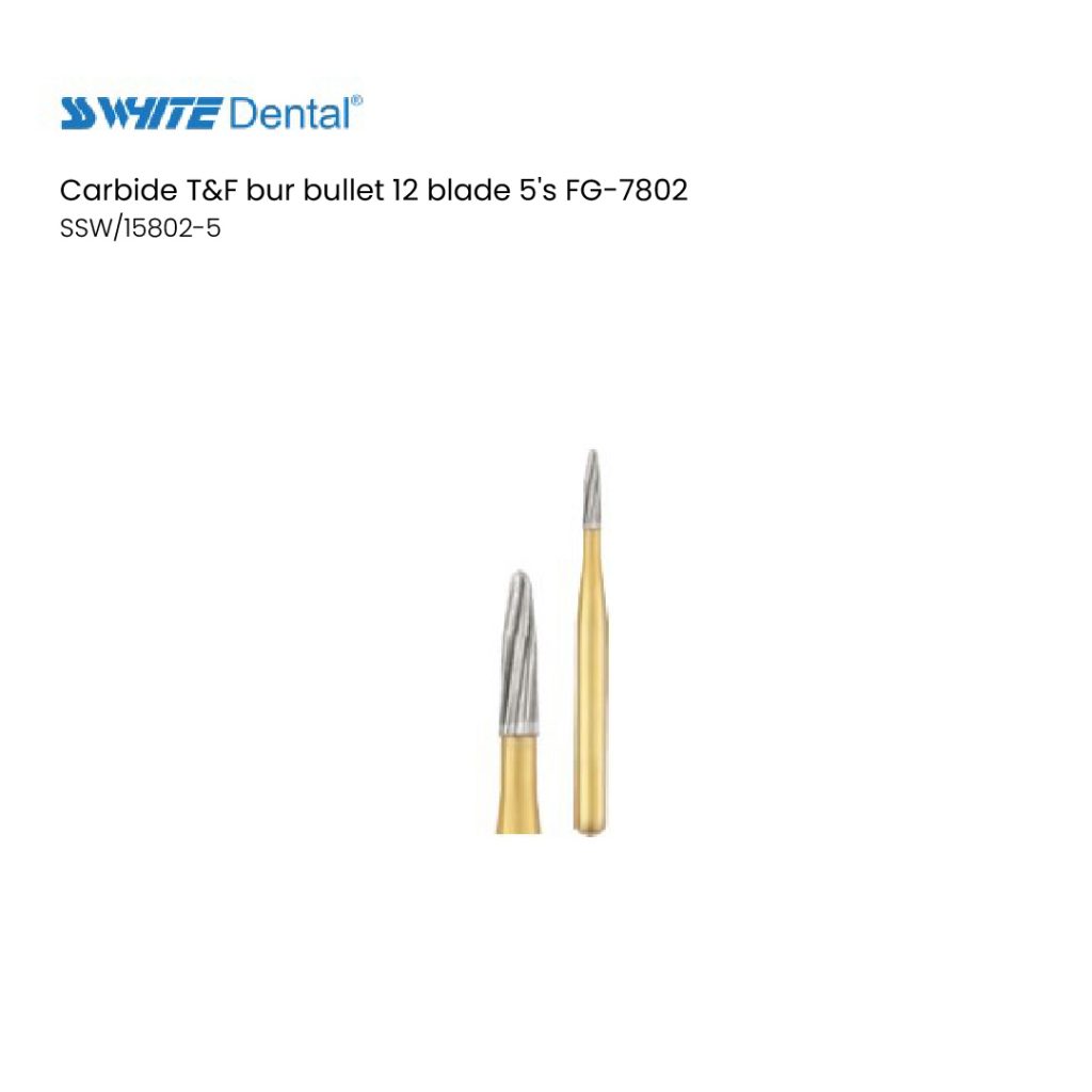 Carbide T&F bur bullet 12 blade 5's FG-7802 - SA Dental