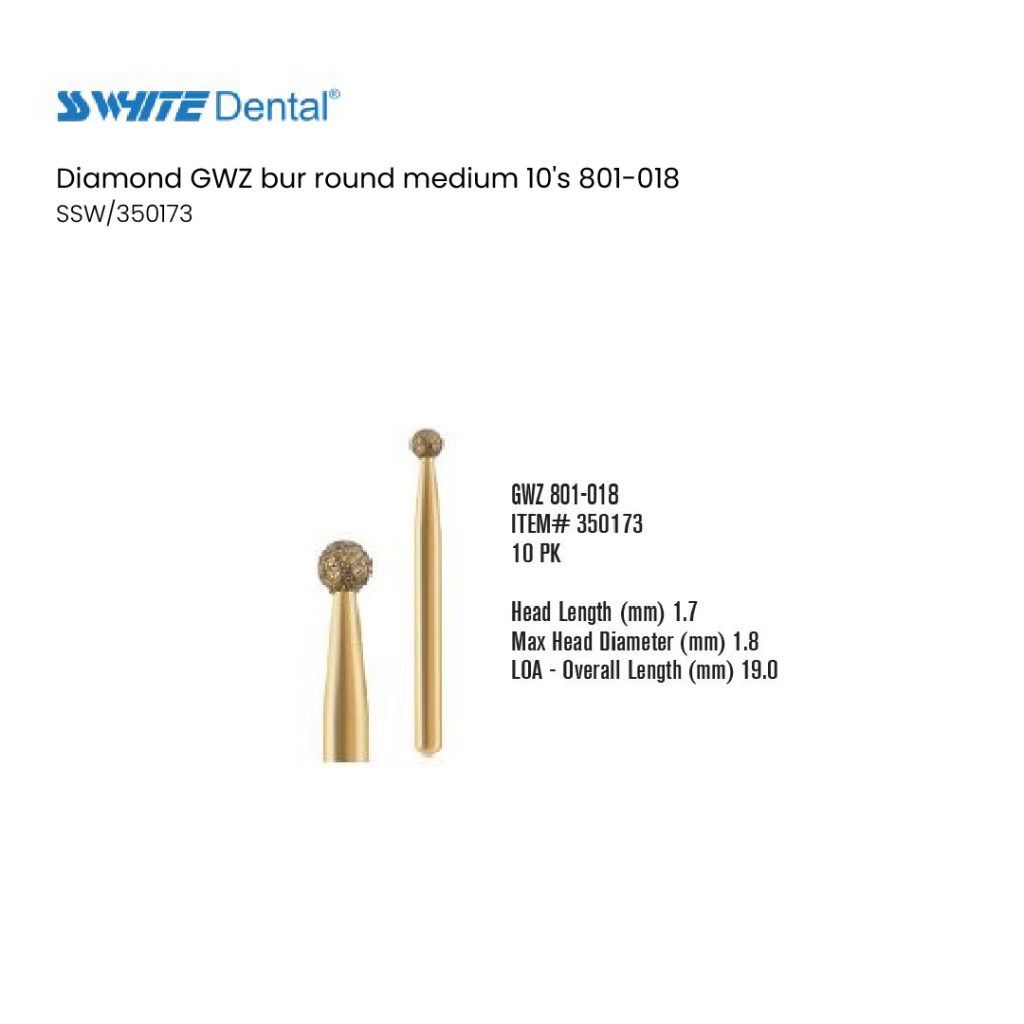 Diamond GWZ bur round medium 10's 801-018 - SA Dental